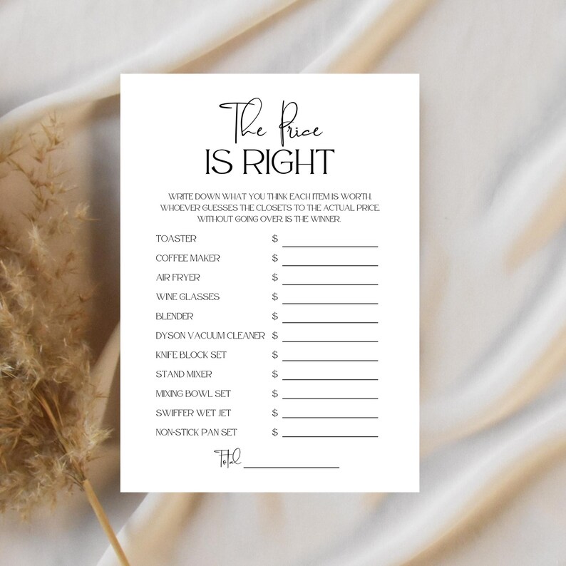 The Price is Right Game, Bridal Shower Games, Minimalist Shower Game ...