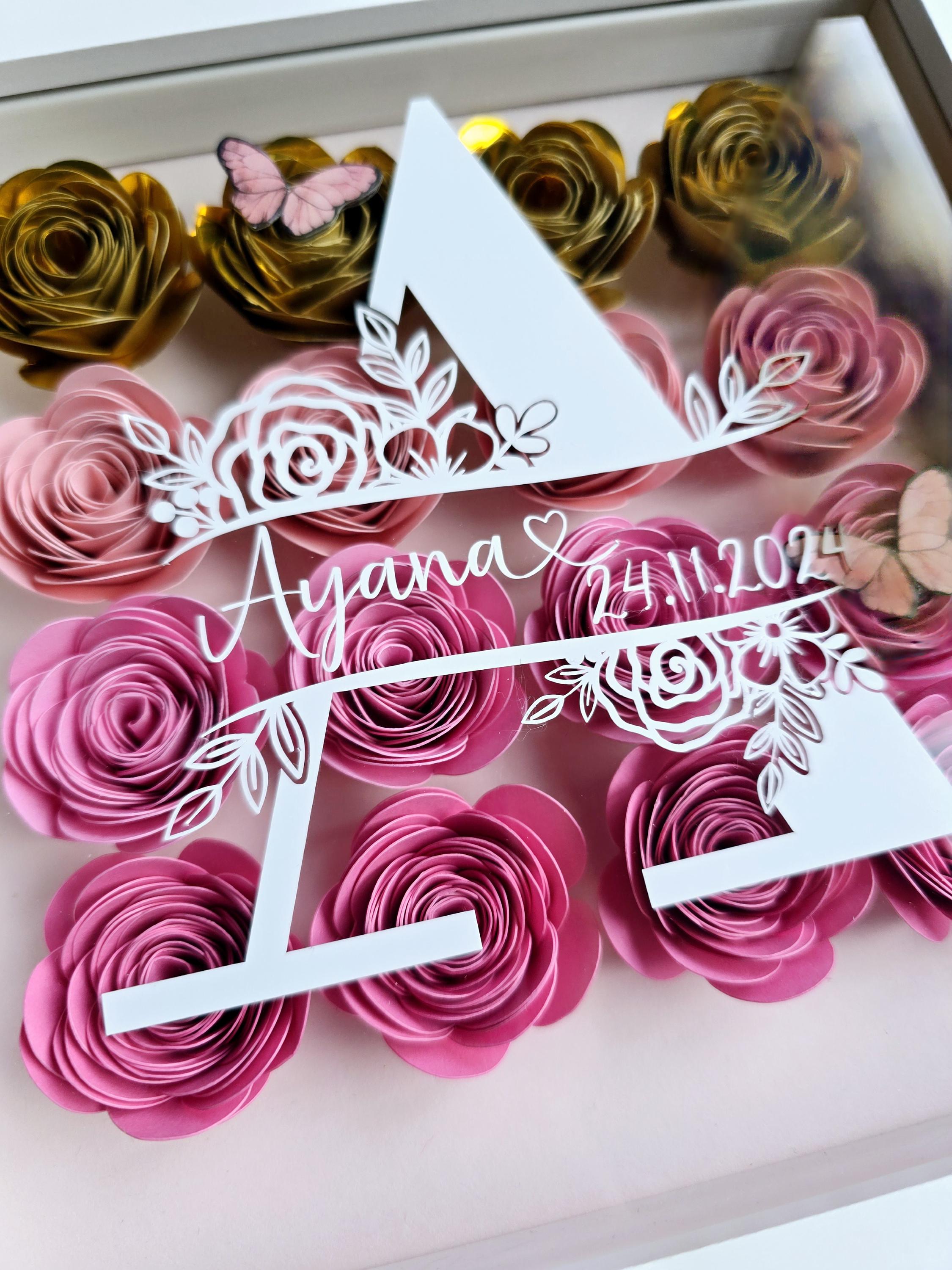 Personalised Monogram Name Paper Flower Shadow Box Frame| Hand Rolled ...