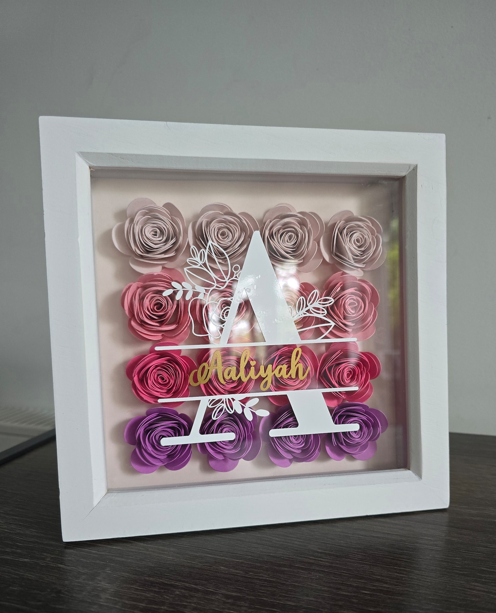 Personalised Monogram Name Paper Flower Shadow Box Frame| Hand Rolled ...