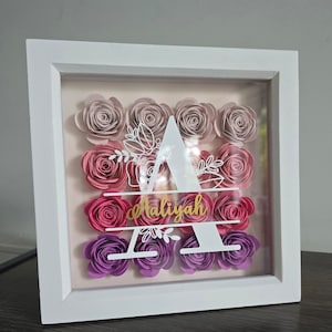 Personalised Monogram Name Paper Flower Shadow Box Frame| Hand Rolled ...