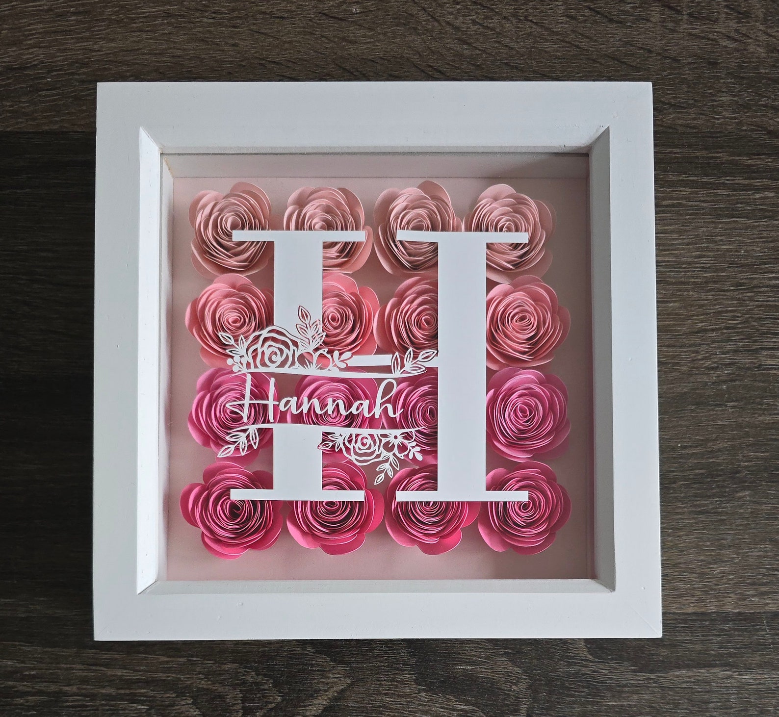 Personalised Monogram Name Paper Flower Shadow Box Frame| Hand Rolled ...