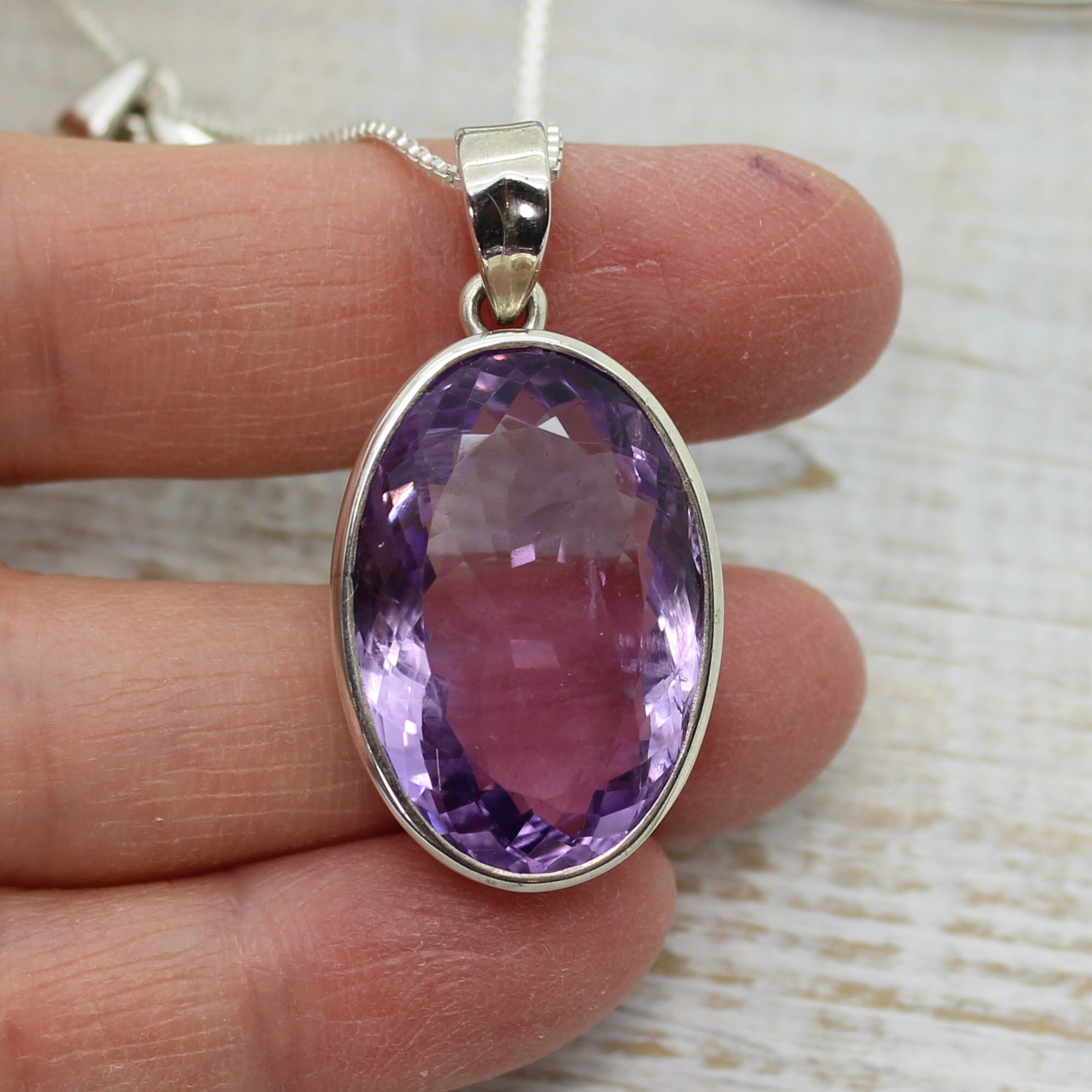 Stunning Amethyst pendant cushion cut flat top oval shape | Etsy