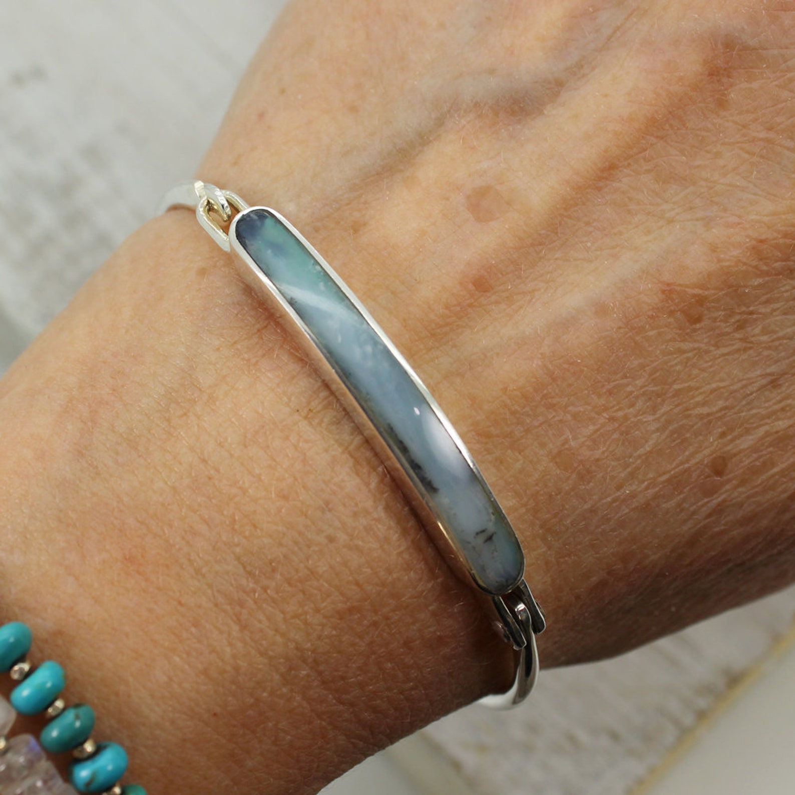 Bangle stone bracelet sterling silver bangle with stones pink | Etsy