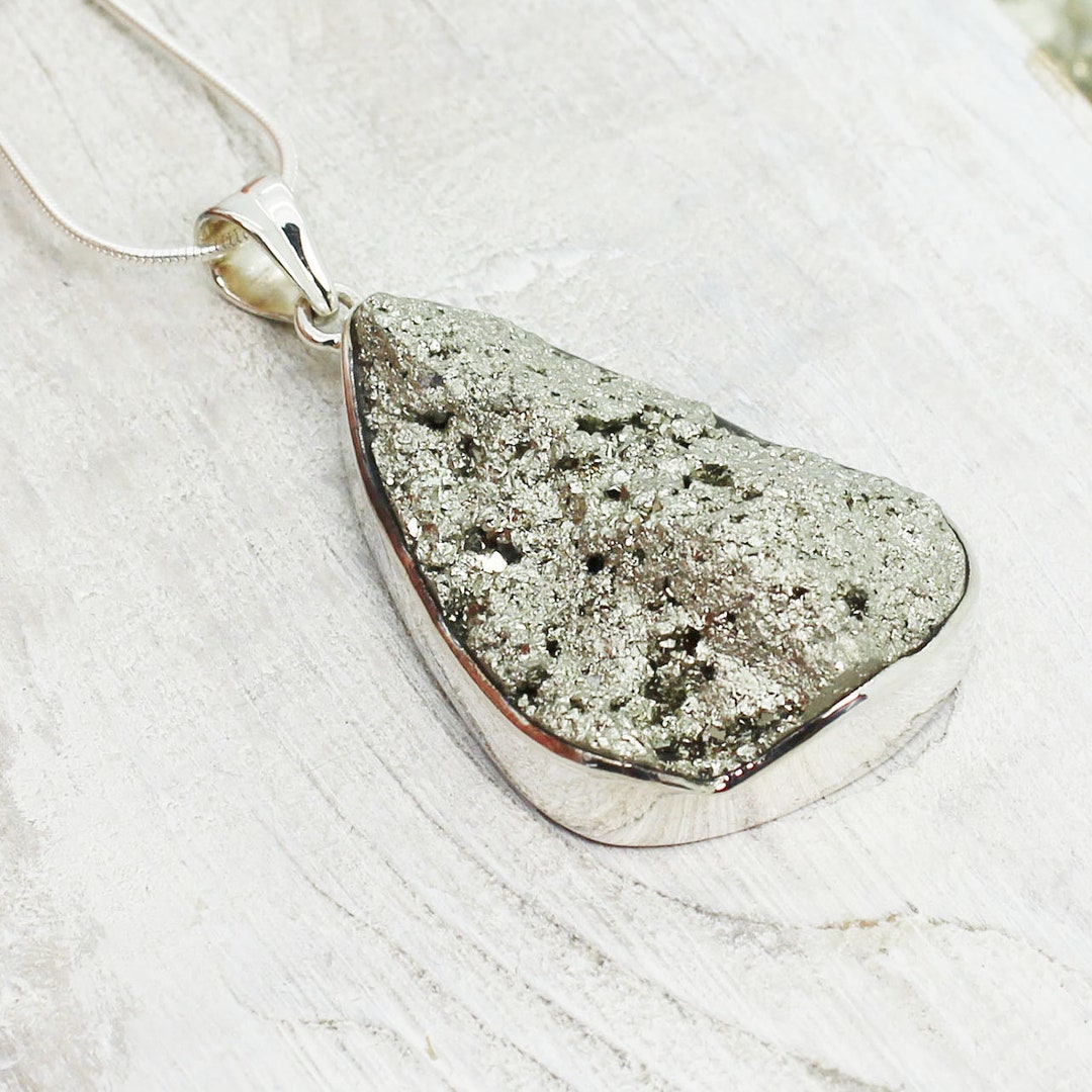 Nice!!...... Big Drop Shape Coco Pyrite Stone Cab From Peru Set on 925 ...