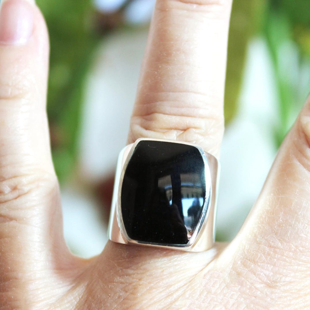 Black Obsidian Sterling Silver Ring, Unisex, Size 7-7.5 - Etsy