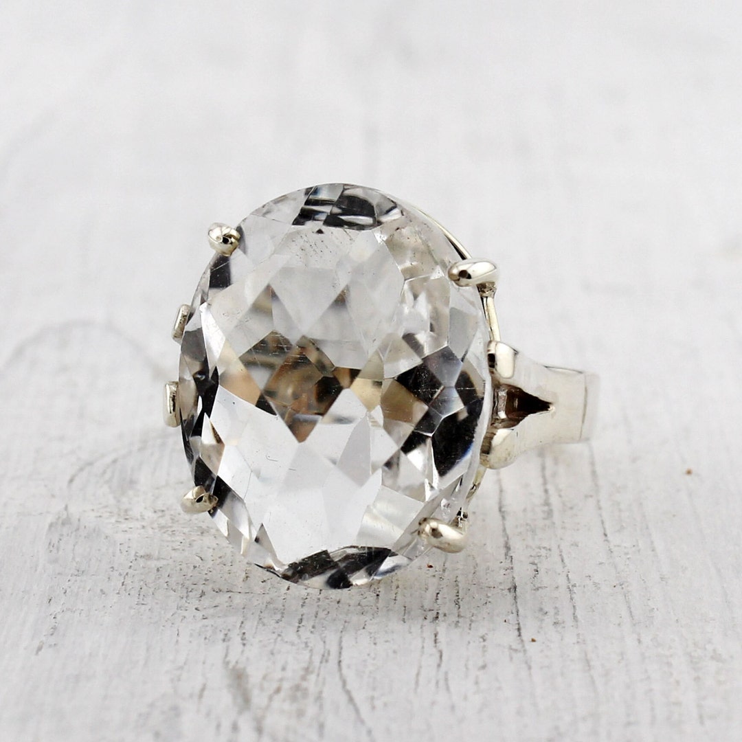 A Amazing Stone...crystal Quartz Ring Round Oval Shape Checkerboard Cut ...