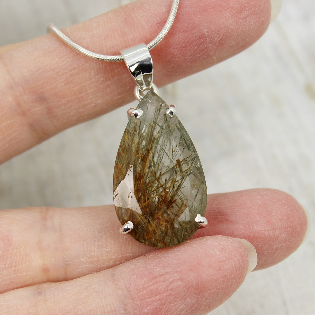 Green Rutile Quartz Pendant Natural Light Green and Rust Color Quartz ...