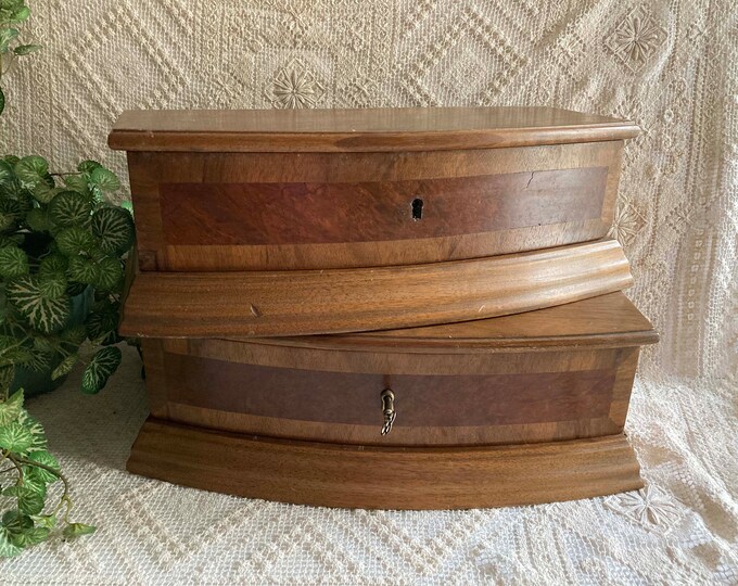 Pair of Curved Freestanding Drawers Skeleton Key Lock Burl Wood Veneer ...