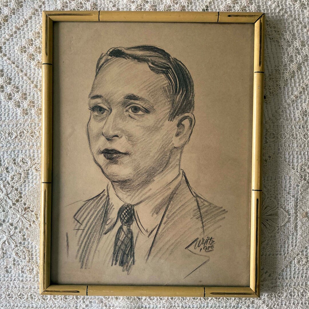 Graphite Sketch Portrait of a Man in Suit Signed White 1950 Framed - Etsy