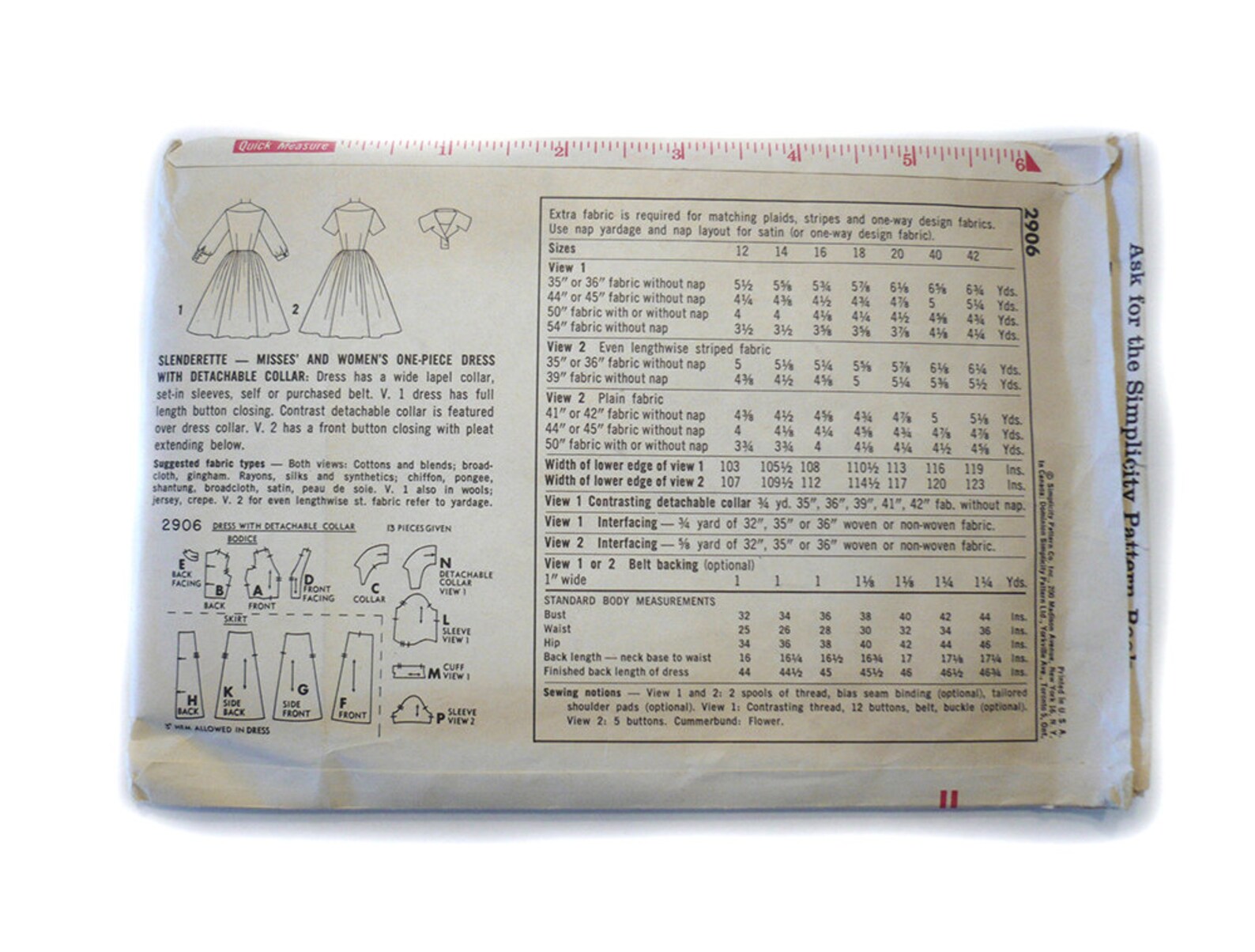 Simplicity 2906 Vintage Pattern Late 1950's Full Skirted | Etsy