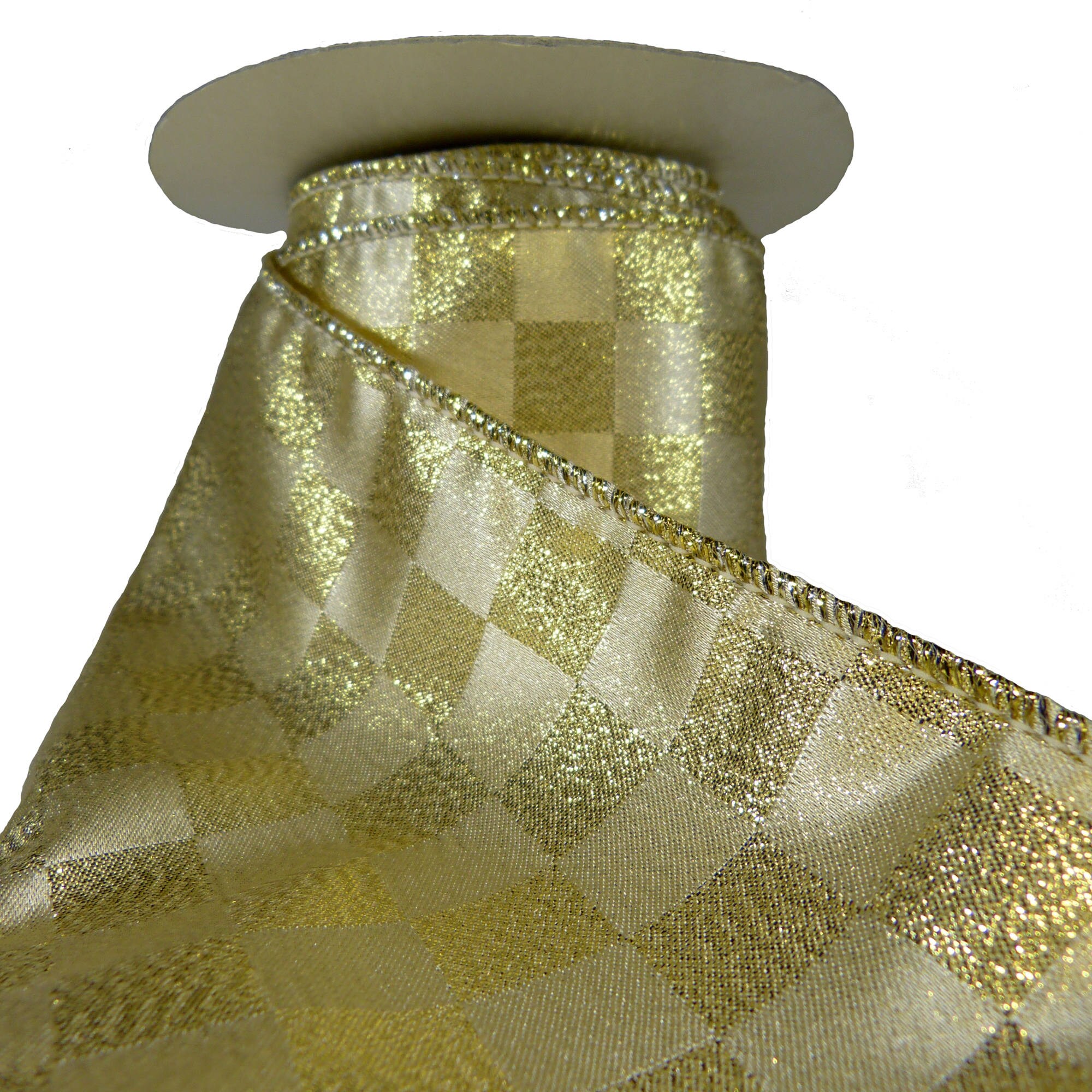 Gold on Gold Woven Checkerboard Pattern Wired Ribbon 4 | Etsy
