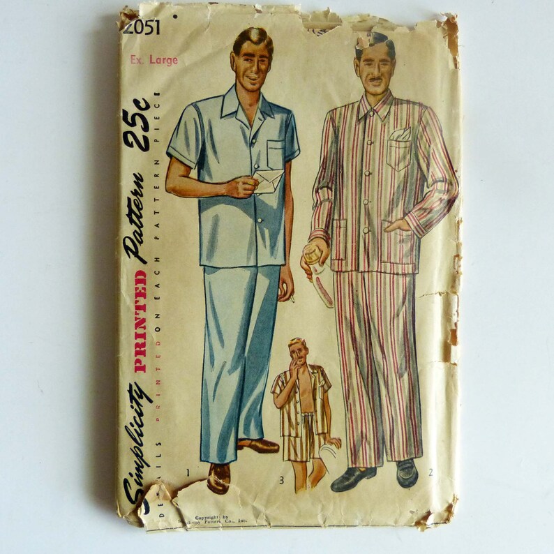 Simplicity 2051 Vintage Sewing Pattern Men's Pajamas 1951 - Etsy