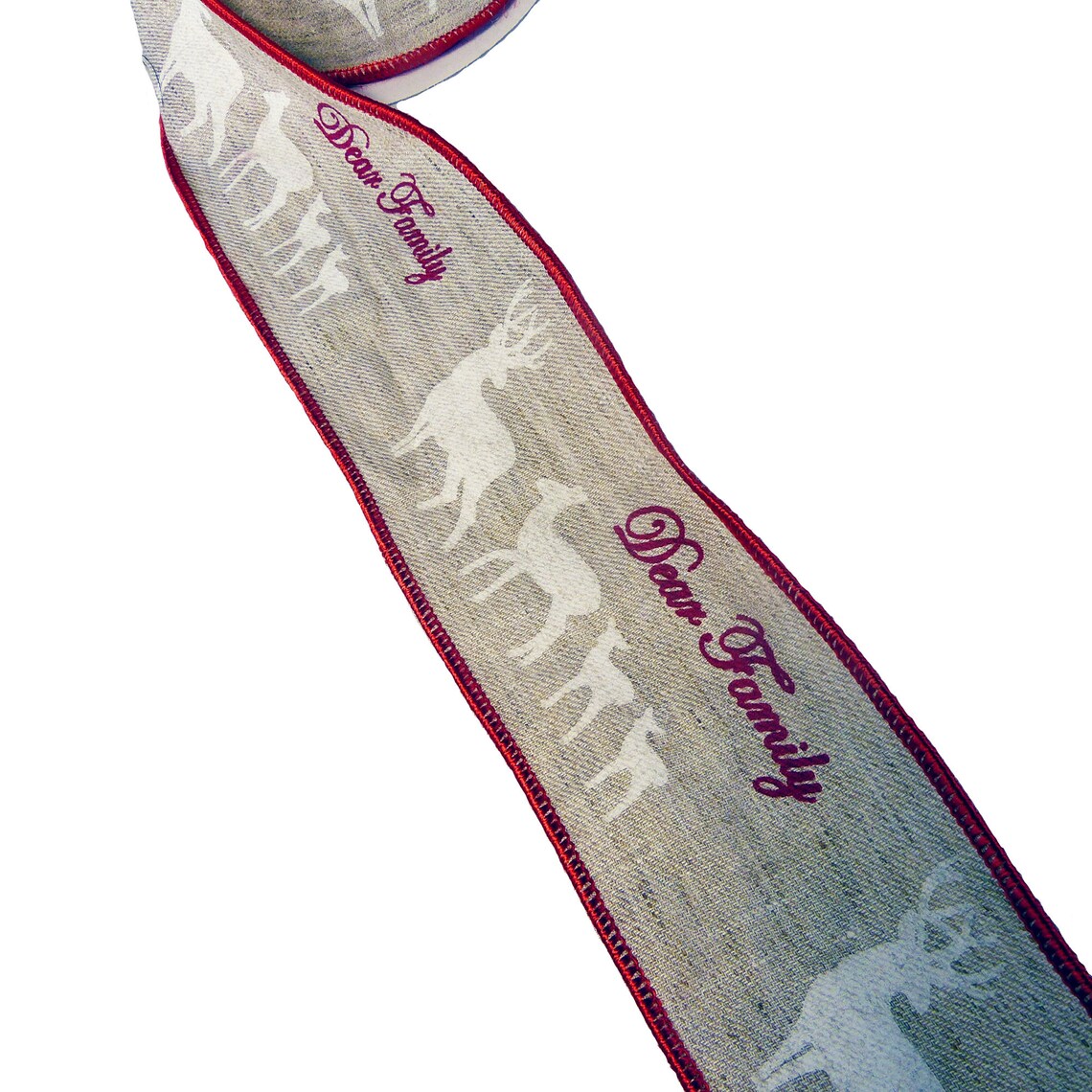 Dear Family Deer Silhouettes Red Border Wired Ribbon by the | Etsy