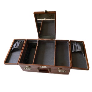 Leather Vintage Travel Vanity Suitcase Pop up Mirror With Fold Out ...