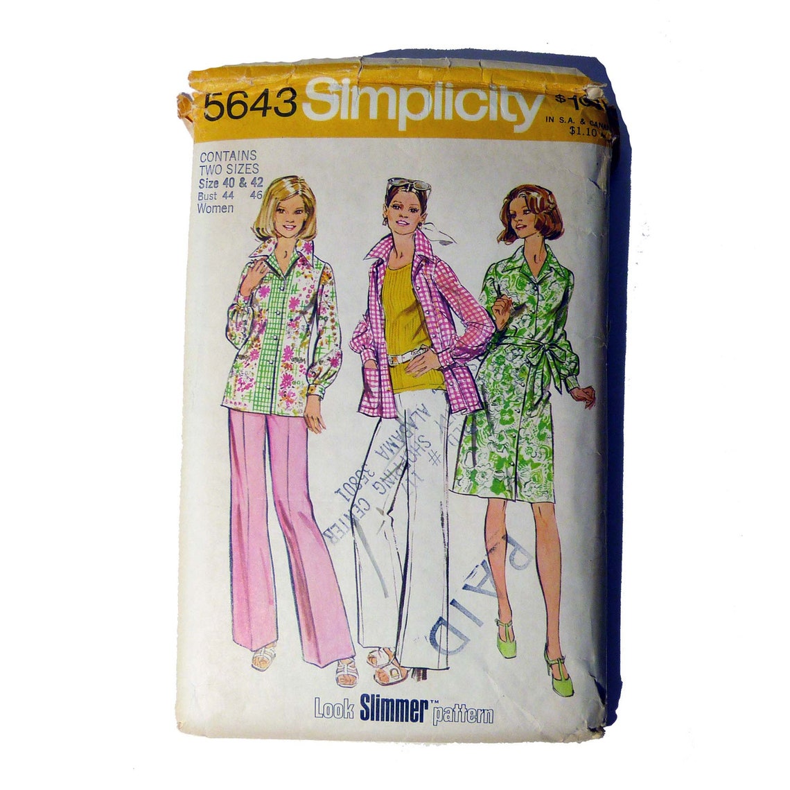 Simplicity 5643 Vintage Sewing Pattern Women's Dress Blouse Pants 1973 ...