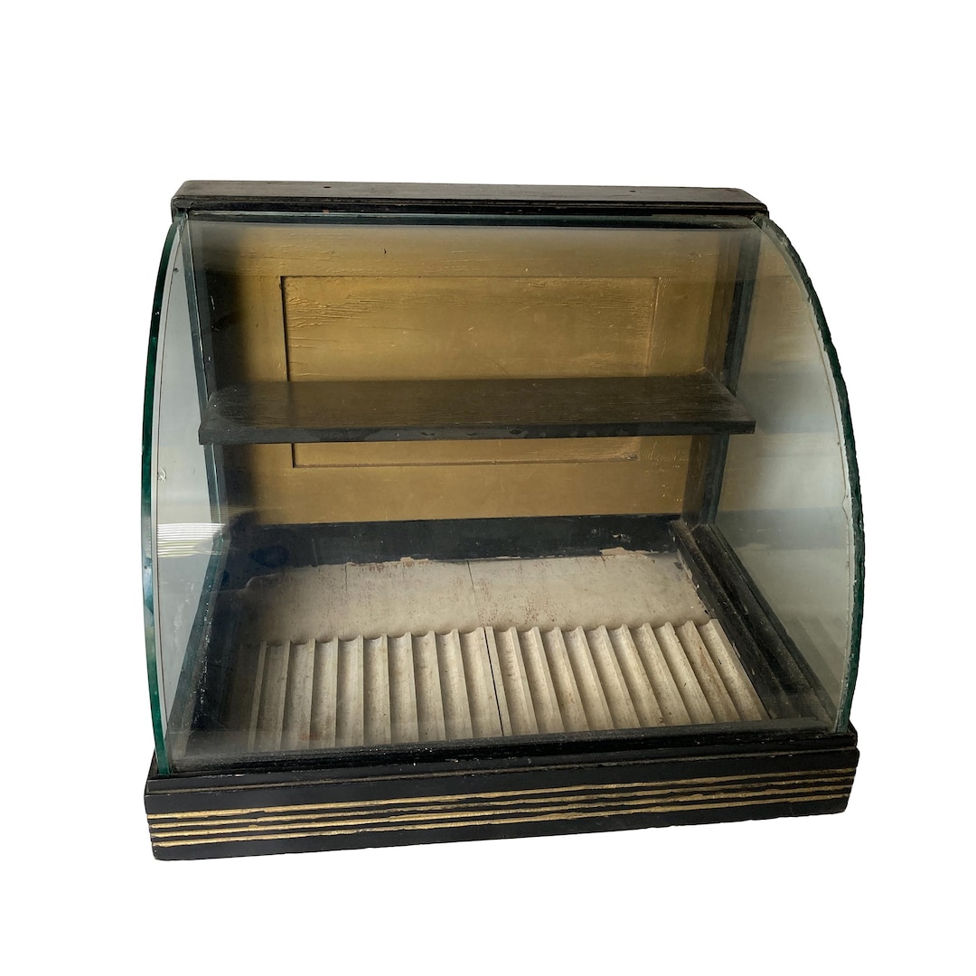 Cigar Store Display Case Curved Glass Front & Sides Wooden Back Back ...