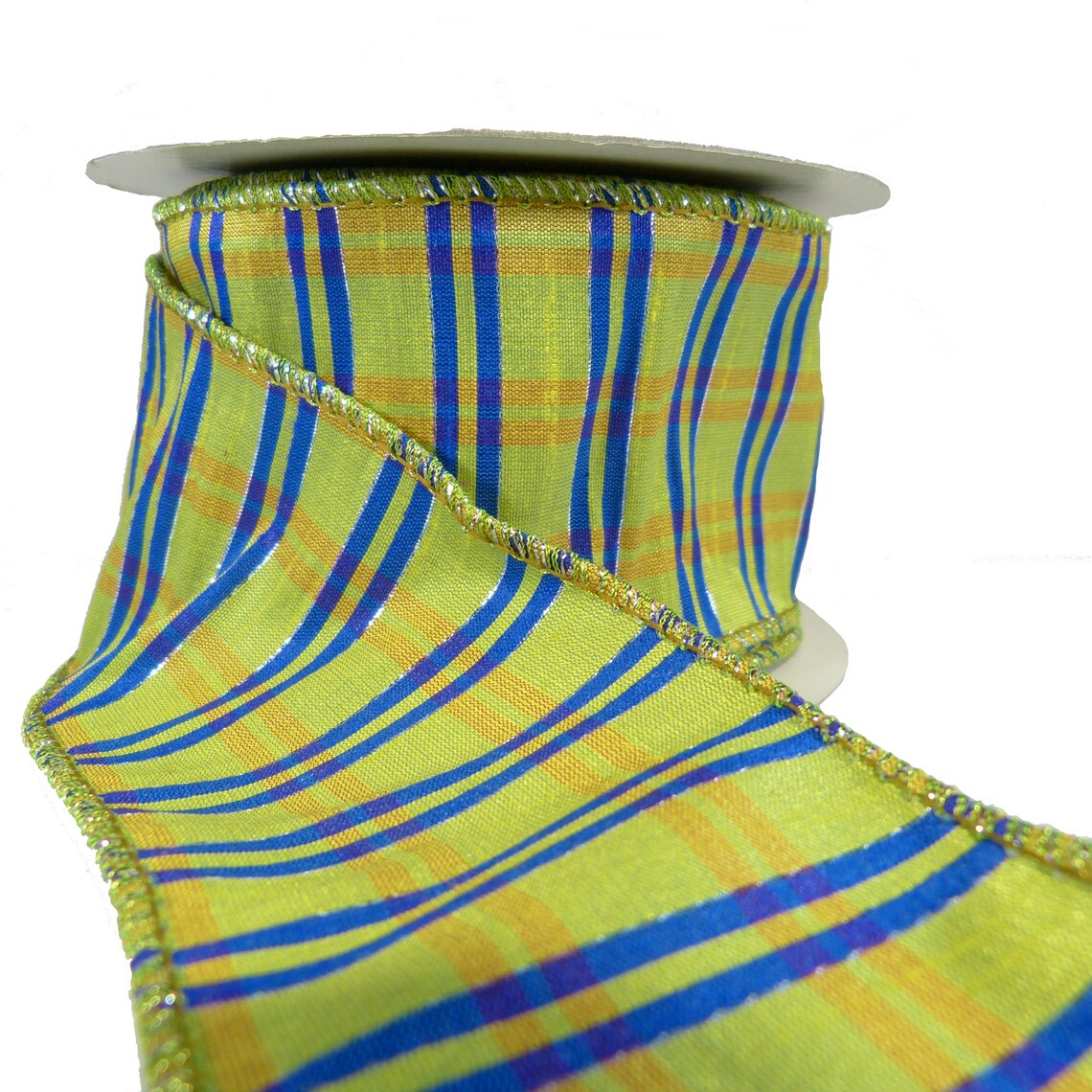 Cobalt Blue Orange & Chartreuse Plaid Faux Silk Wired Ribbon - Etsy