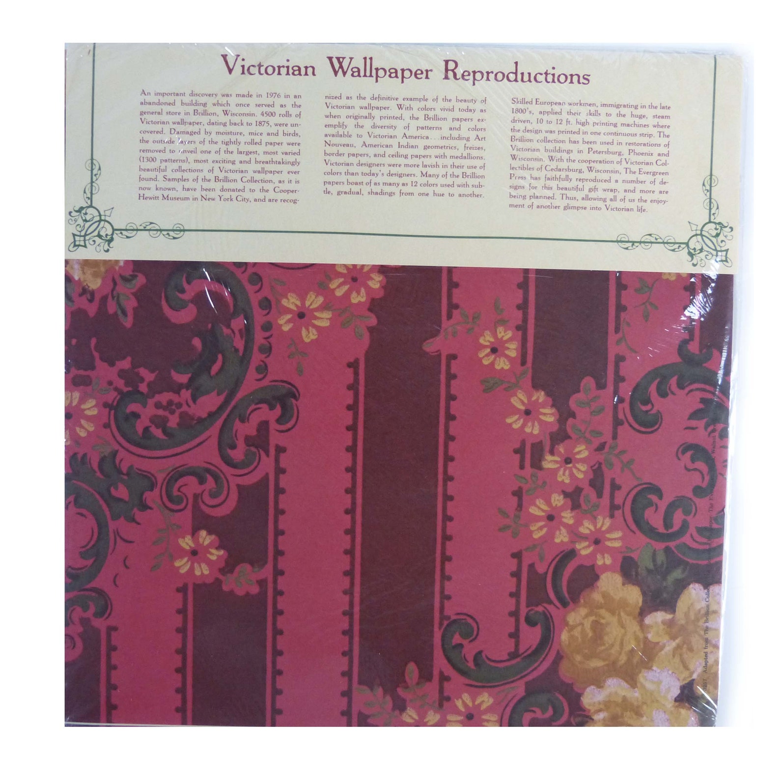 The Evergreen Press Victorian Wallpaper Gift Wrap Package of 3 Sheets ...