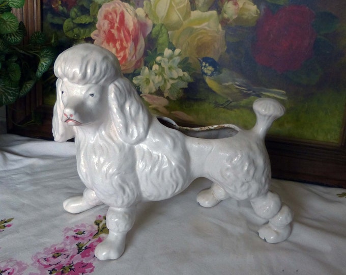 White Ceramic Poodle Dog Vintage Planter - Etsy