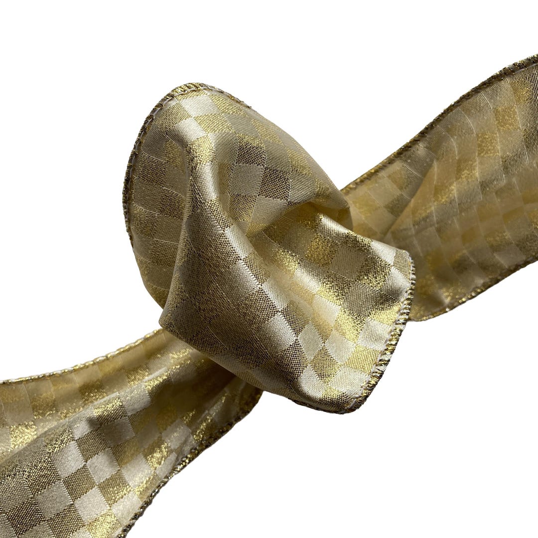 Gold Checkerboard Wired Ribbon: 4" Wide, 5 Yards (3 Rolls) - Etsy