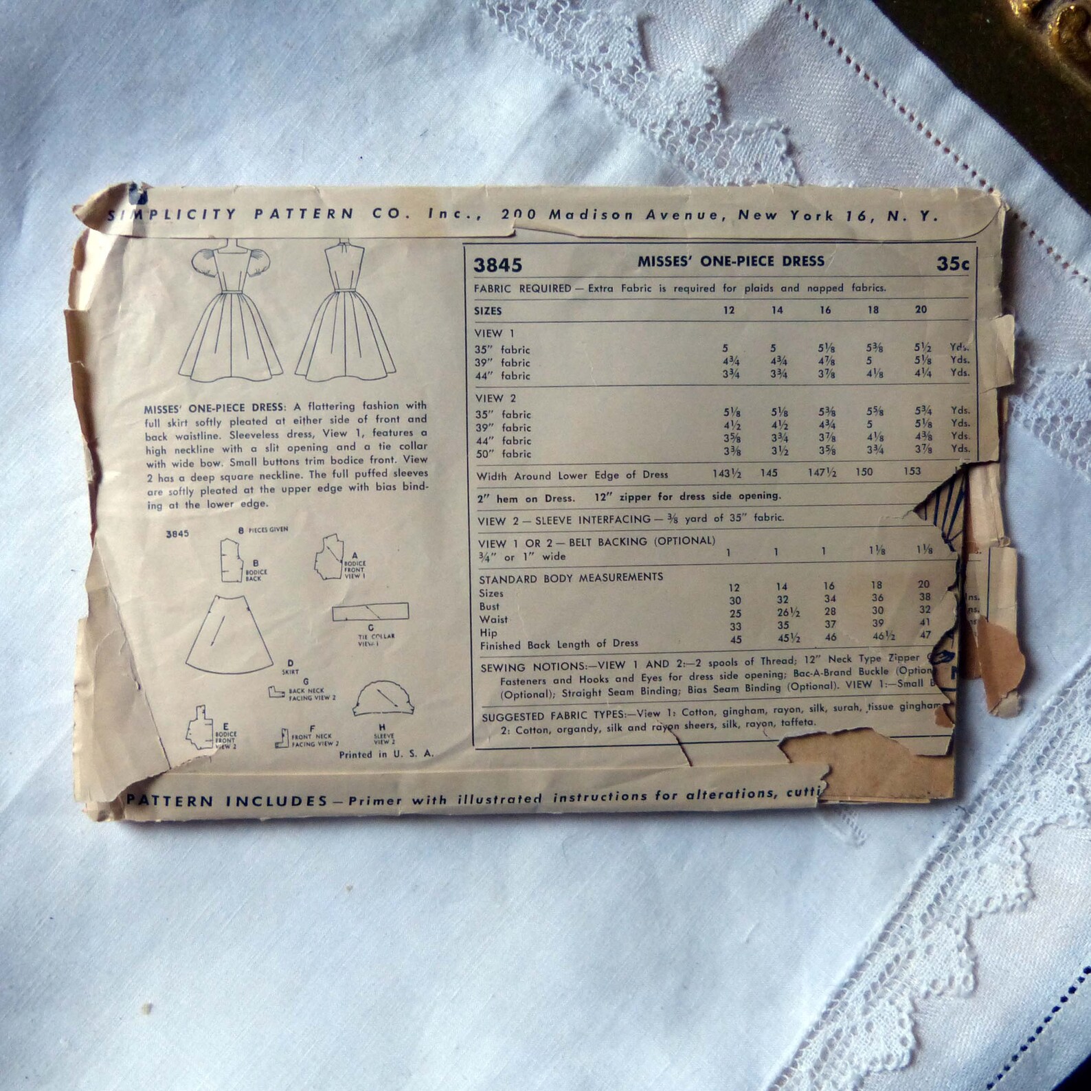 Simplicity 3845 Vintage Sewing Pattern Misses' One-piece - Etsy