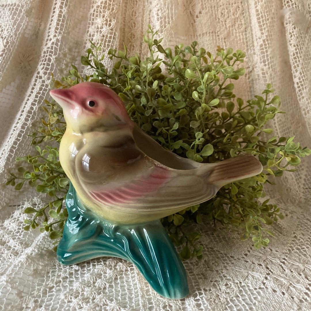 Ceramic Bird on Branch Planter Soft Spring Colors - Etsy