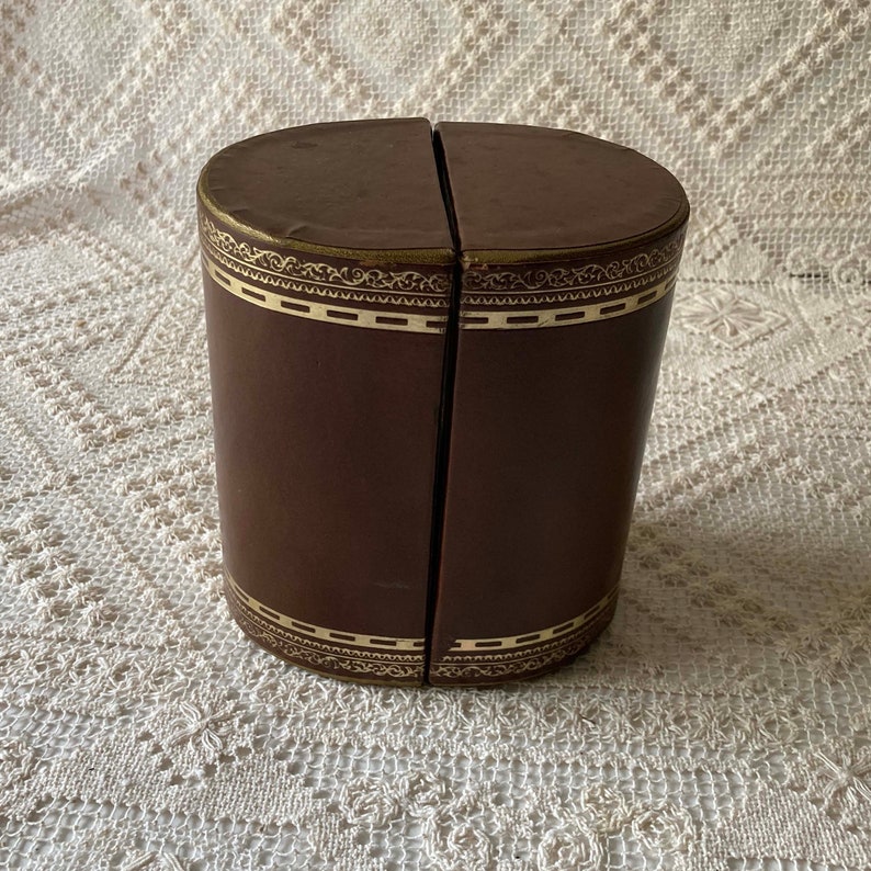 Half Round Bookends Pair Brown Faux Leather & Gold Tooled Border Design ...