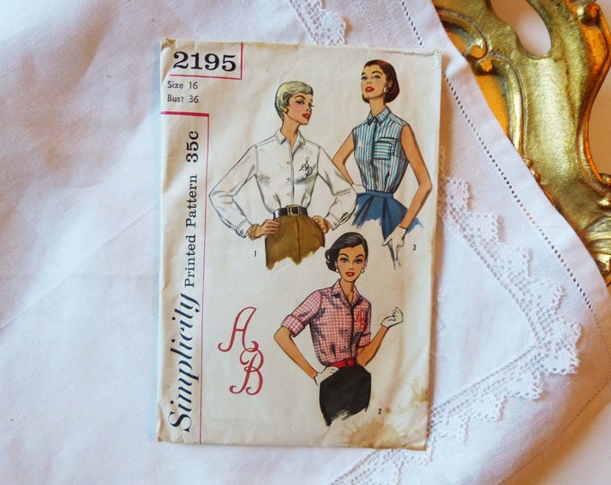 Simplicity 2195 Vintage Sewing Pattern Misses' Blouse 1957 - Etsy