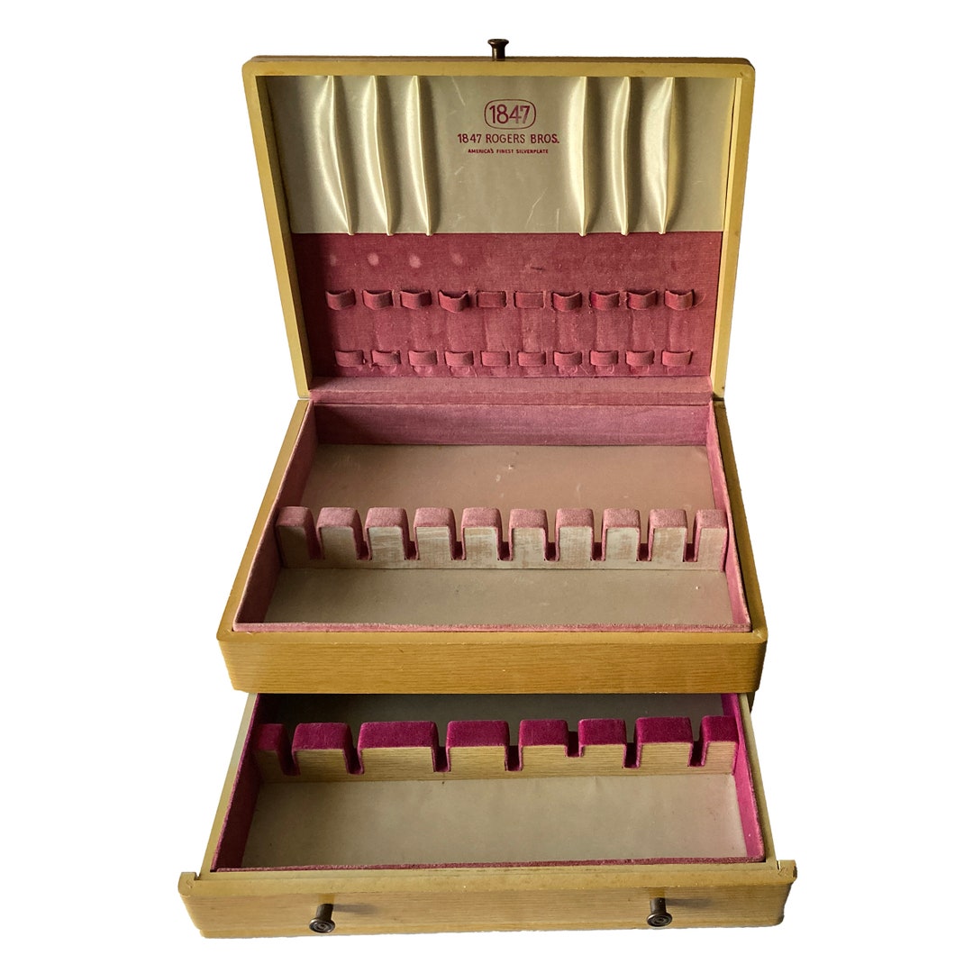 Rogers Wooden Silverware Storage Chest Canteen Brass Hardware 2 Levels ...