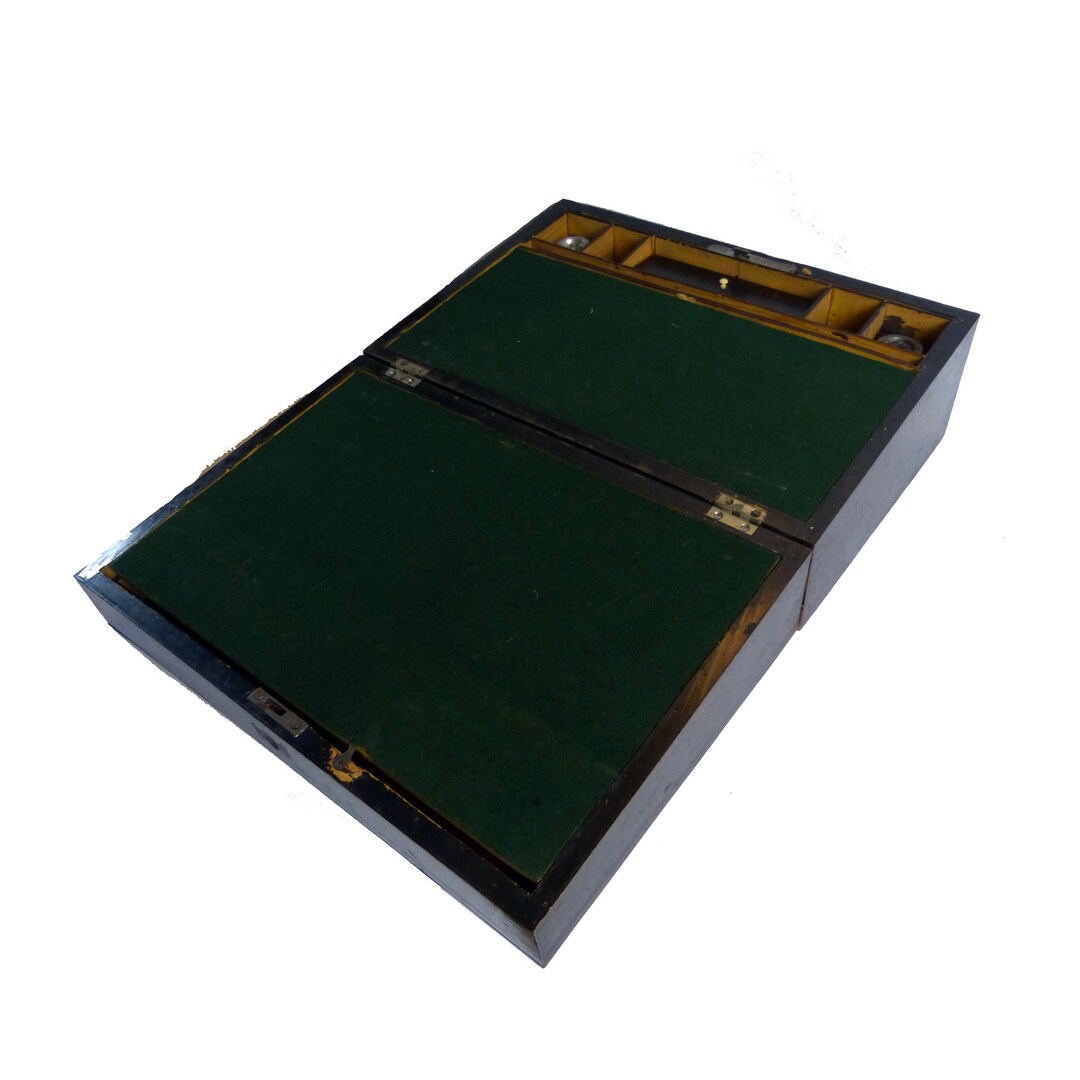 English Antique Lap Desk Sloped Writing Box Campaign Style Compartments ...