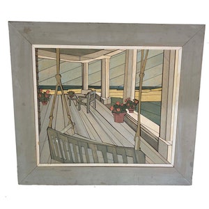 Framed Porch Scene Made of Wood Inlays Painted and Stained Marquetry - Etsy