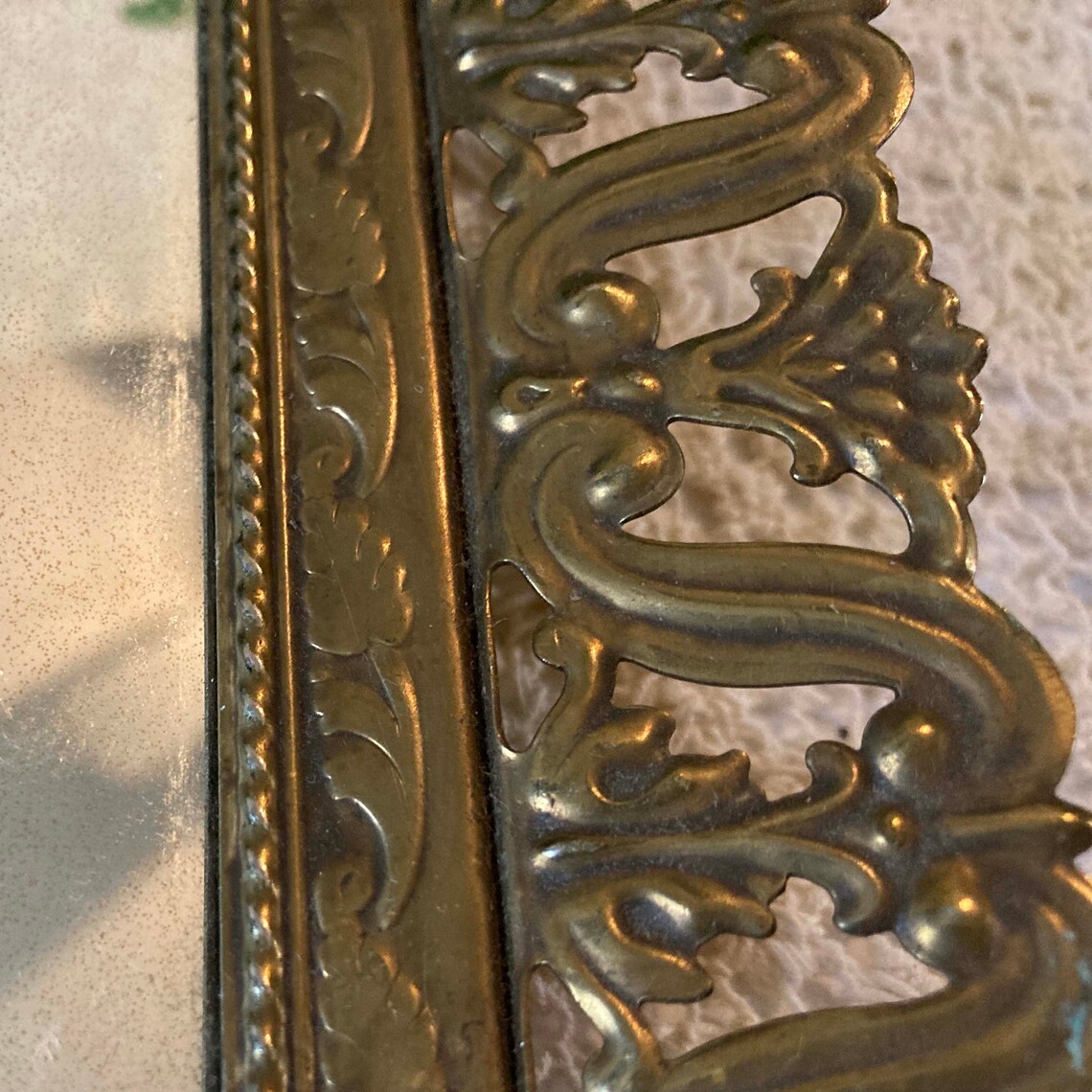 Filigree Vanity Mirror Rectangle Tray Brass Flower & Leaf - Etsy