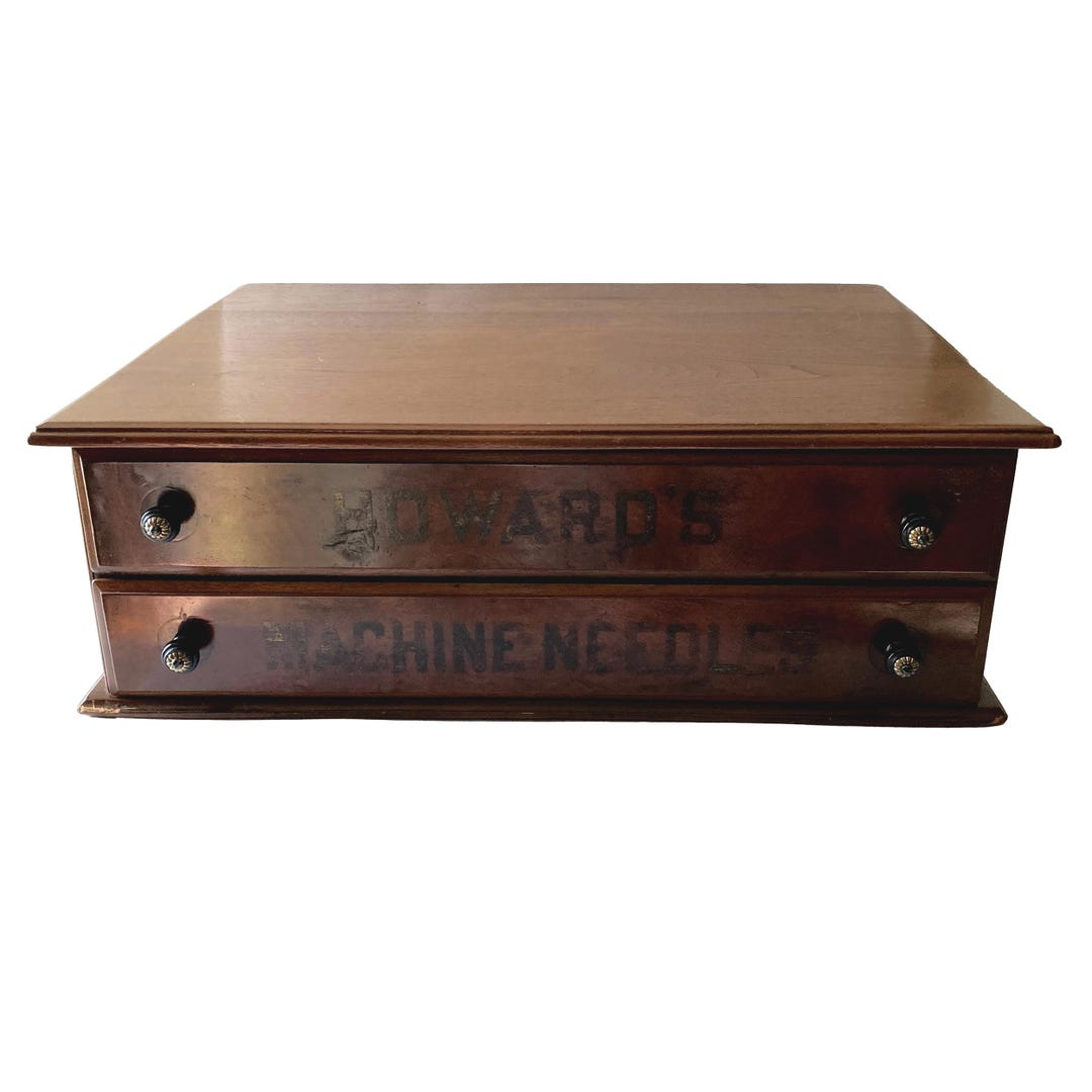 Antique Store Display Howard's Machine Needles Spool Cabinet 2 Drawers ...