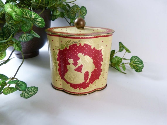 Shapely Tea Tin Red Cream Gold Courting Couple Made in Western | Etsy