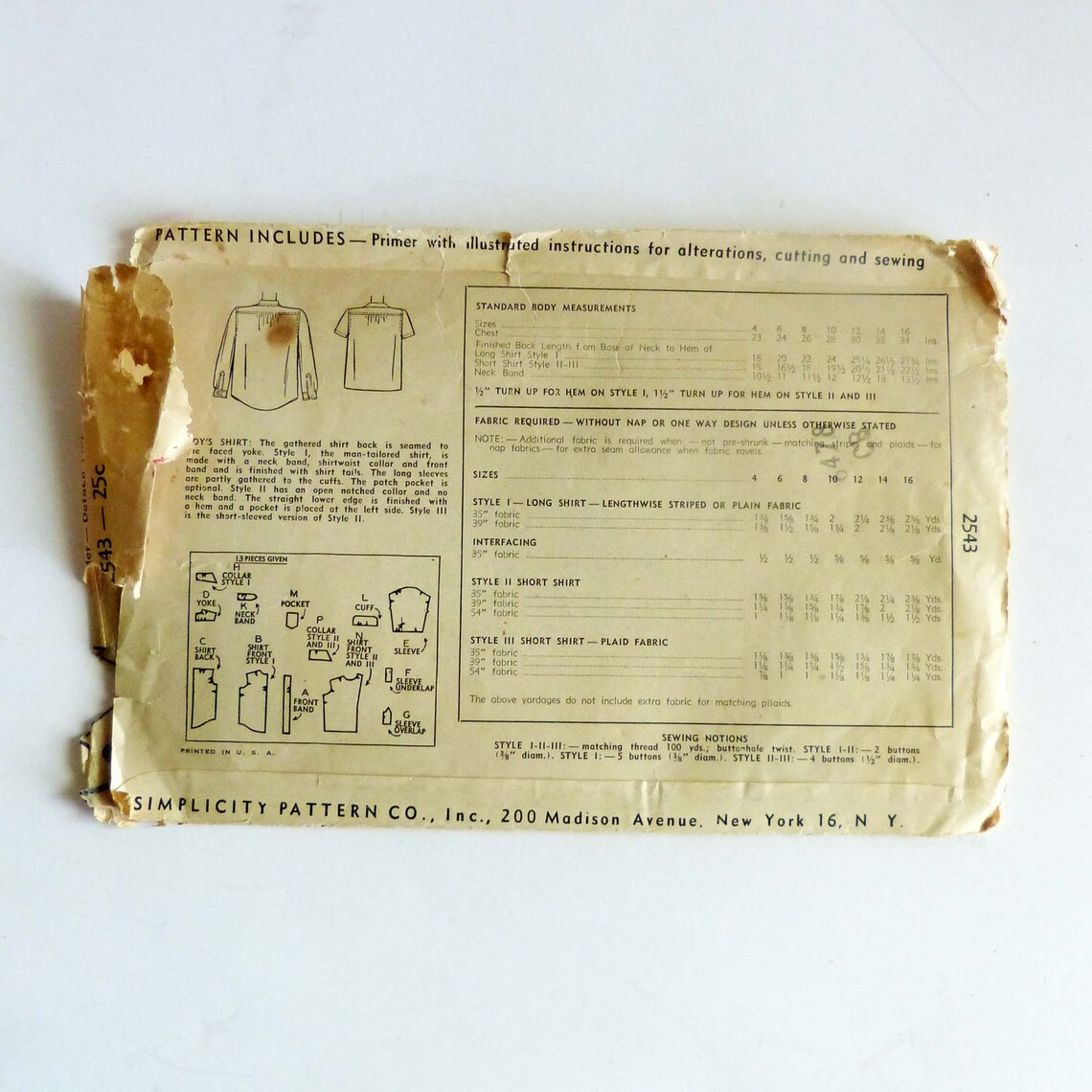 Simplicity 2543 Vintage Sewing Pattern Boy's Shirt 1948 - Etsy