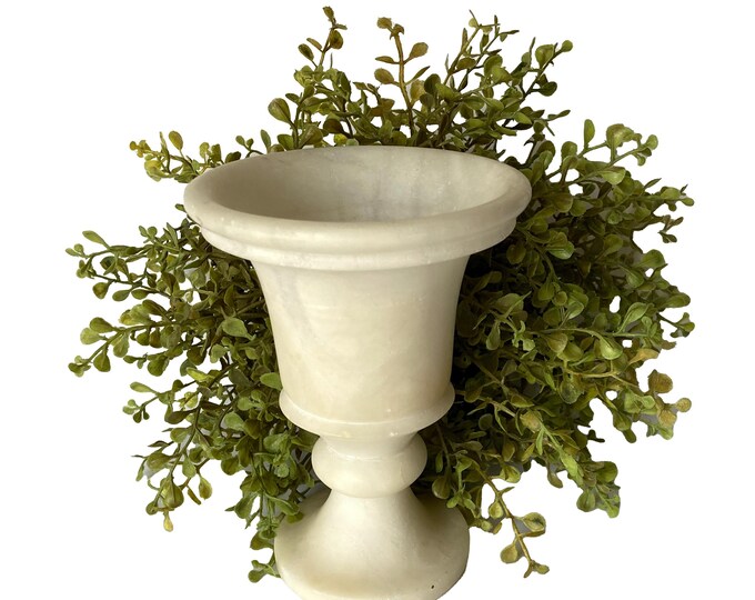 Classic White Marble or Alabaster Urn Round Indoor / Outdoor 5.75" Tall ...