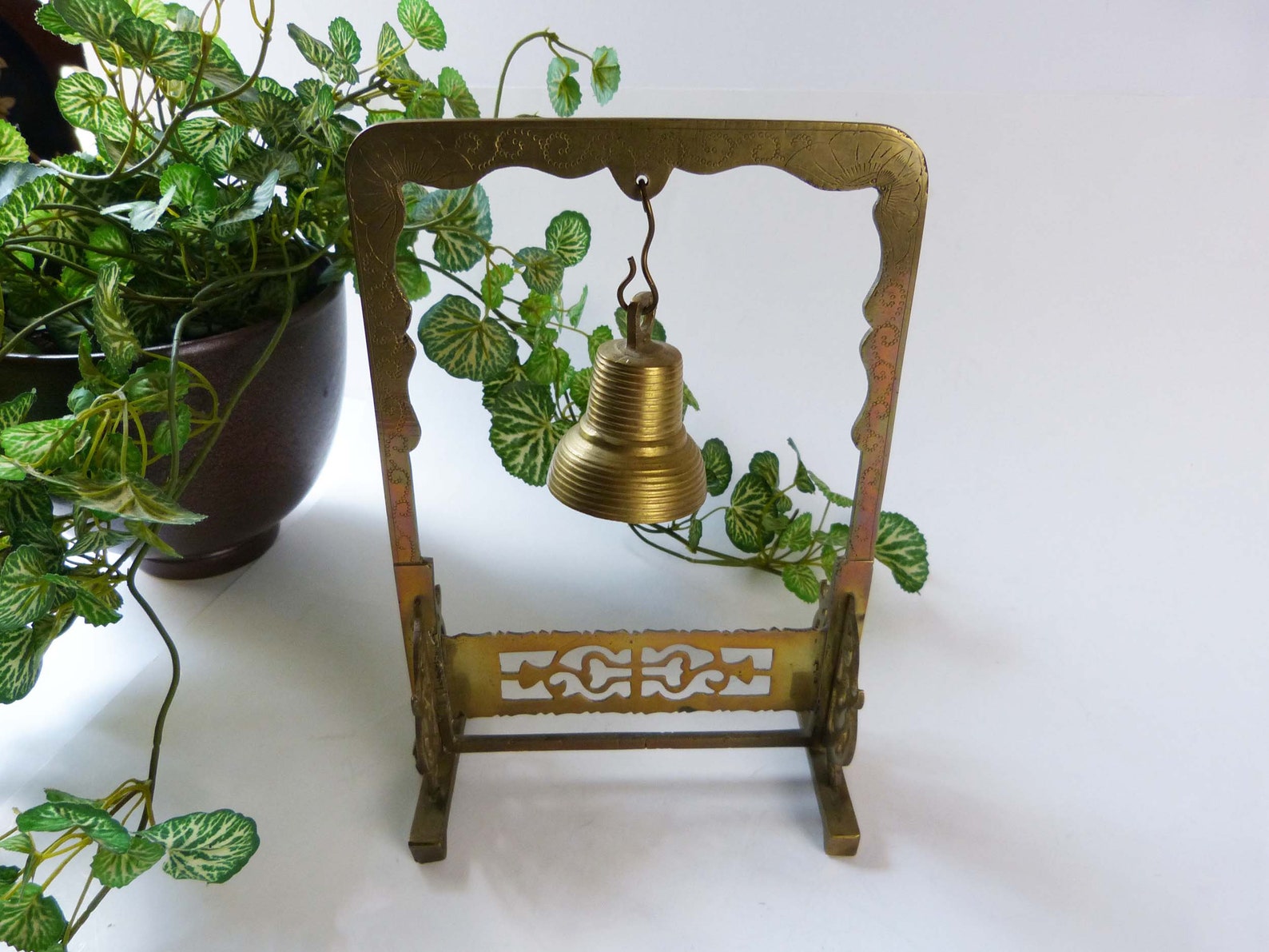 Brass Altar Shrine Temple Bell Hanging From Ornate Stand - Etsy