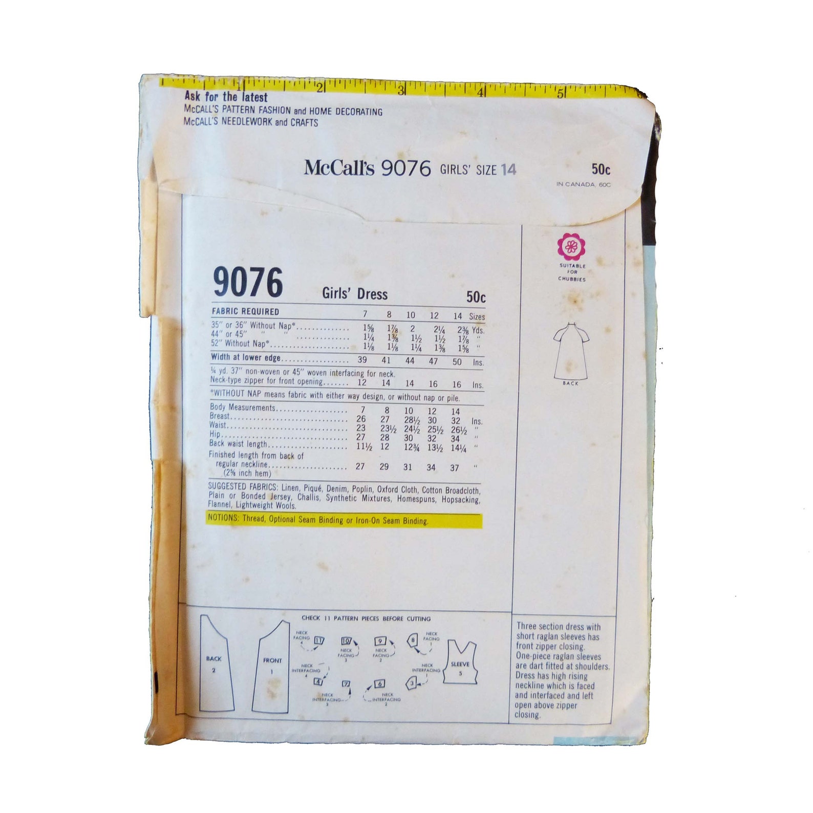 Mccall's 9076 Vintage Pattern 1967 Girls' Zip Front - Etsy