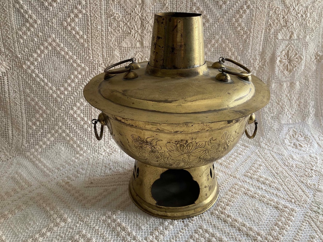 Small Brazier Brass on Tin. Floral and Fish Motif Lid & Handles - Etsy