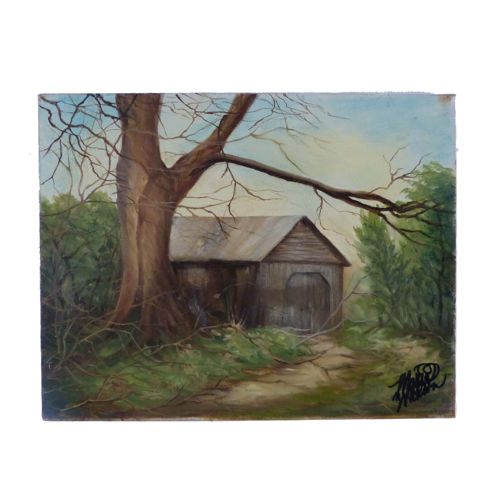 Landscape Oil Painting Barn & Tree Signed Unframed Oil on - Etsy