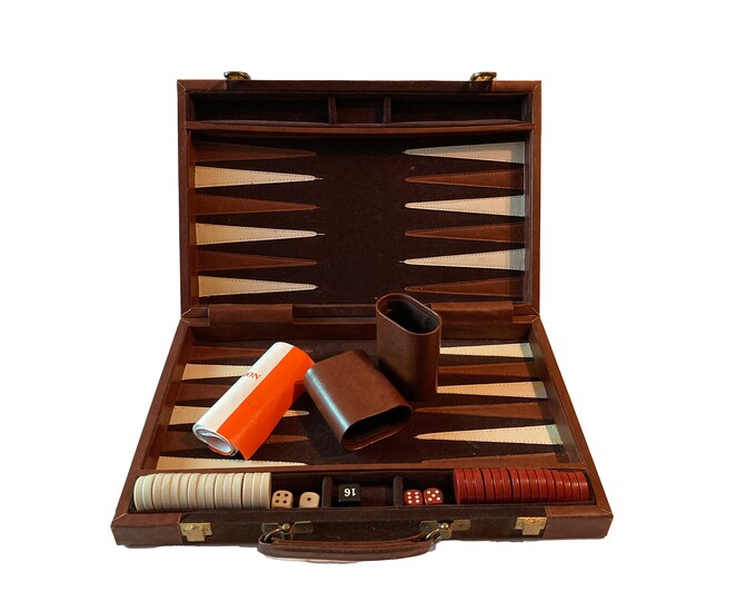 Backgammon Vintage Set in Fabric Covered Travel Case With Leatherette ...
