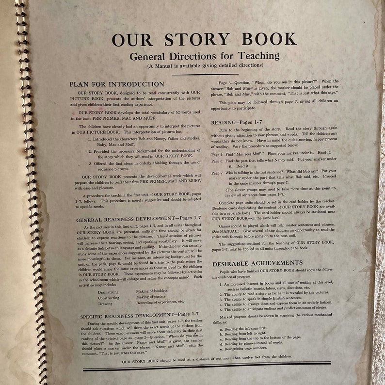 Our Story Book 1940 First Reader Oversized Teacher Edition Spiral Bound ...