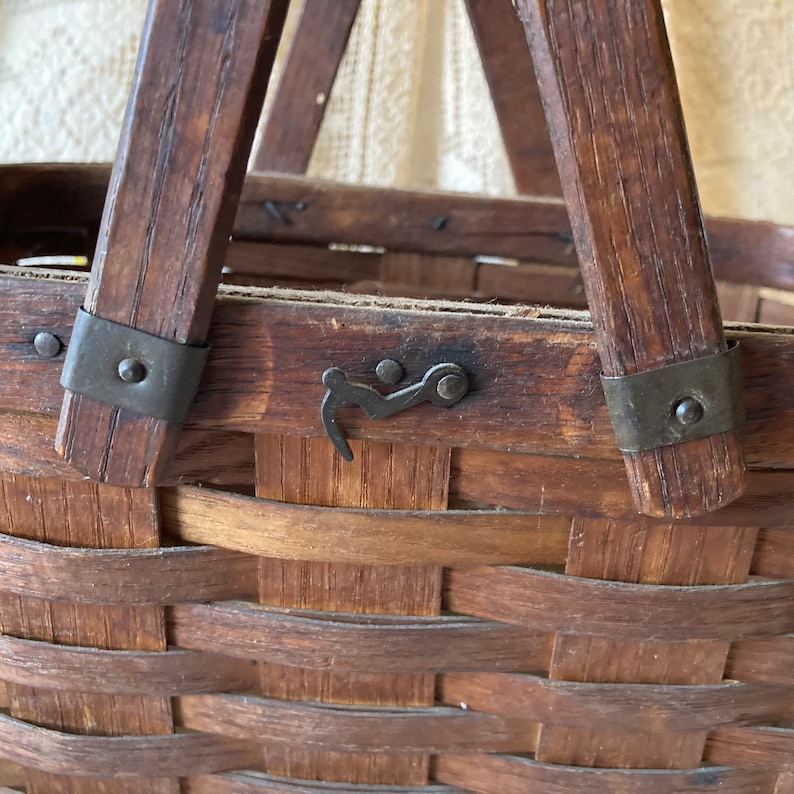Antique Oak Splint Basket Bent Wood Articulated Handles Warm Patina - Etsy