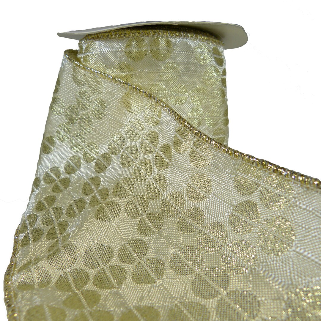 Metallic Gold Woven Circle Pattern Wired Ribbon 4" Wide by the Roll 5 ...