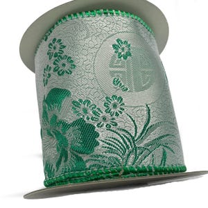 Wired Ribbon 4 Rolls Woven Chinese Floral Pattern Green & Pearl 4" Wide ...