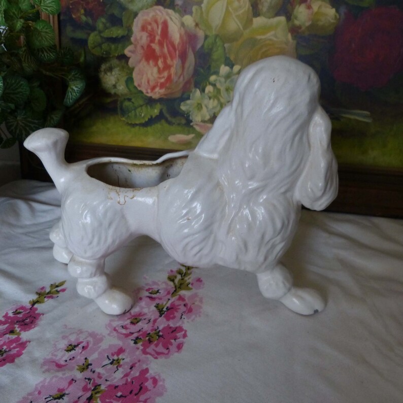 White Ceramic Poodle Dog Vintage Planter | Etsy