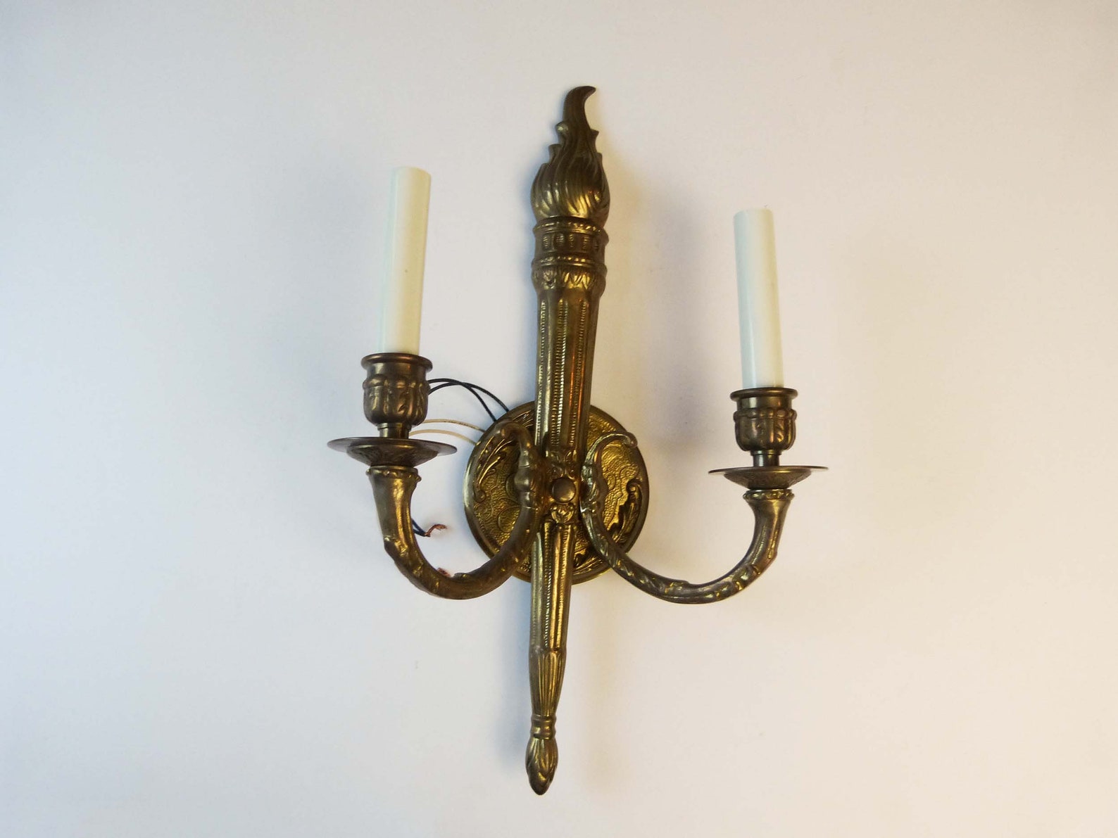 Flaming Torch Brass Wall Sconce 2 Lights Electric Wired Working - Etsy
