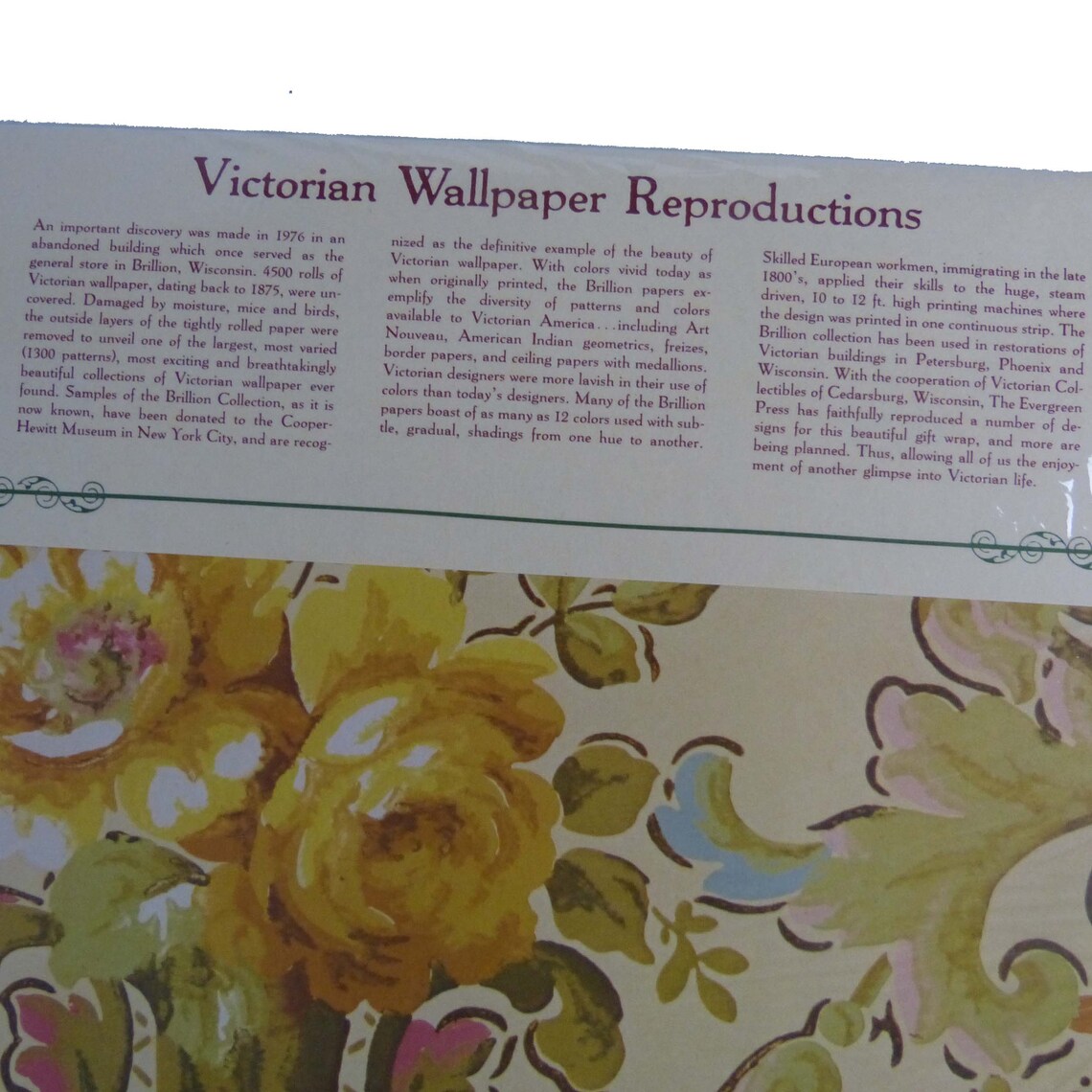 The Evergreen Press Victorian Wallpaper Gift Wrap Package of 3 Sheets ...
