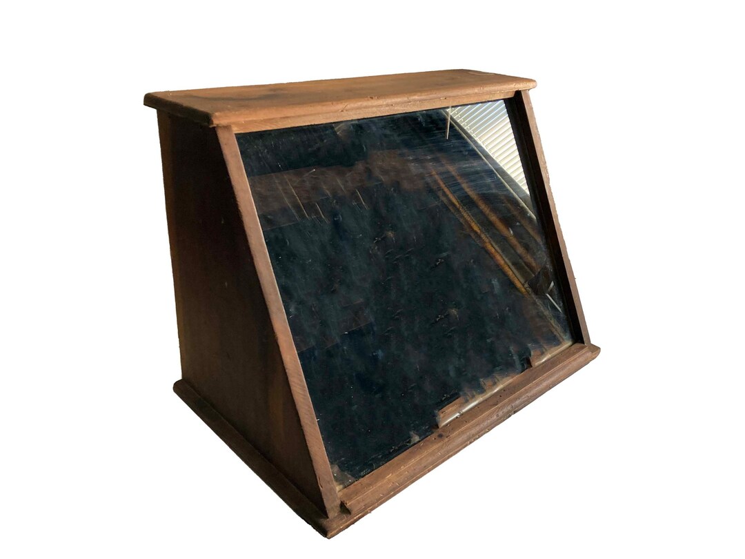 Store Display Cabinet Glass Slant Front Enclosed Shelves Back Door ...