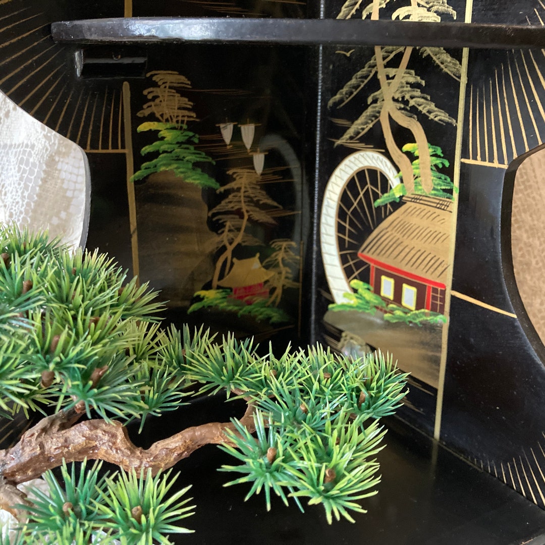 Japanese Wooden Folding Corner Display Shelf Handpainted Scenes Black ...